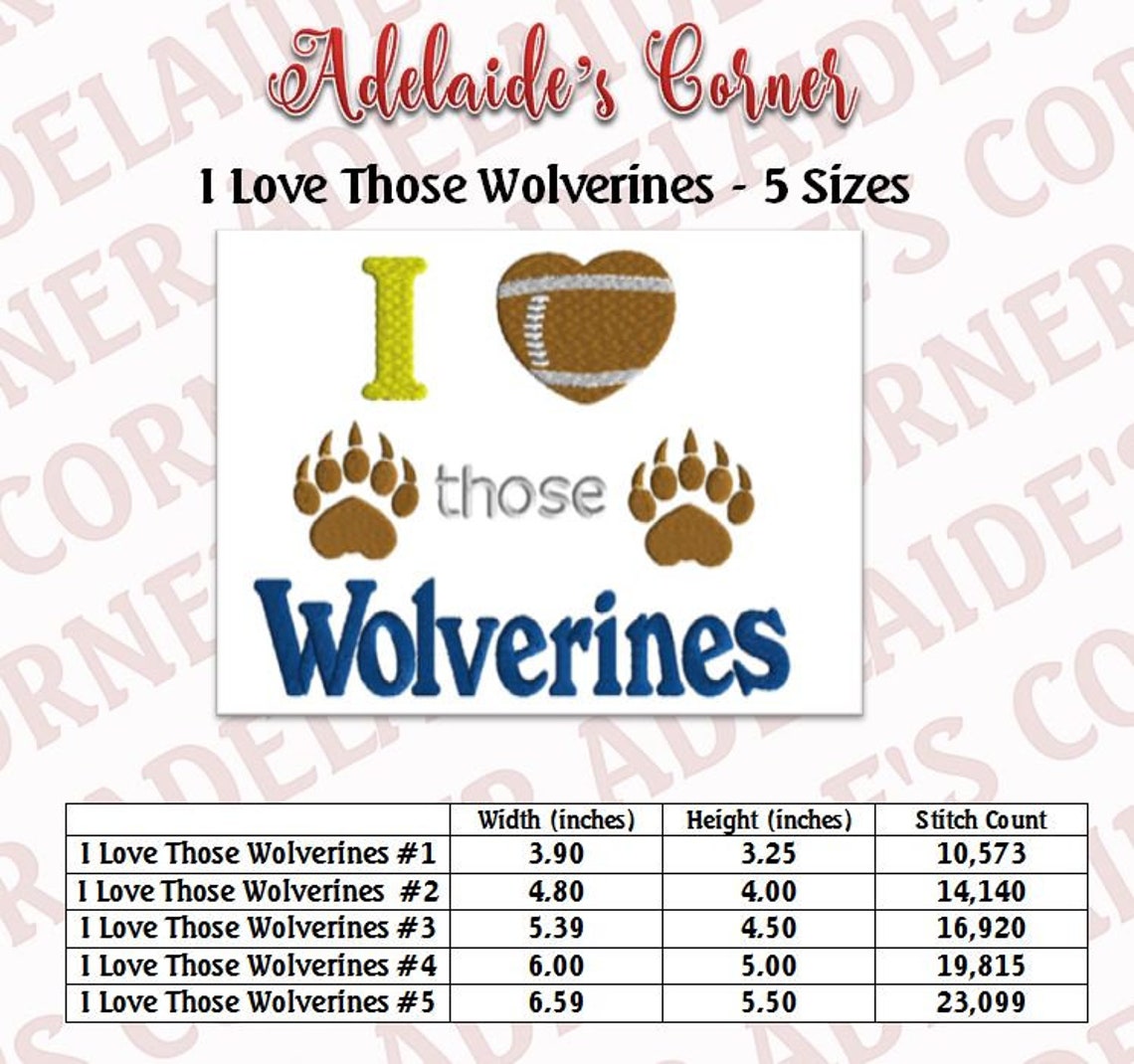 Wolverines Embroidery Design 5 Sizes I Love Those | Etsy