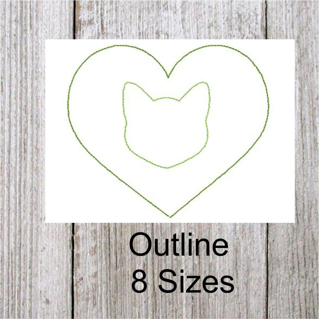 Cat Heart Outline Embroidery Design, 8 Sizes, Quilting Embroidery ...