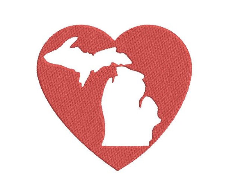 Michigan Embroidery Design, Michigan Embossed Heart, Michigan Filled ...