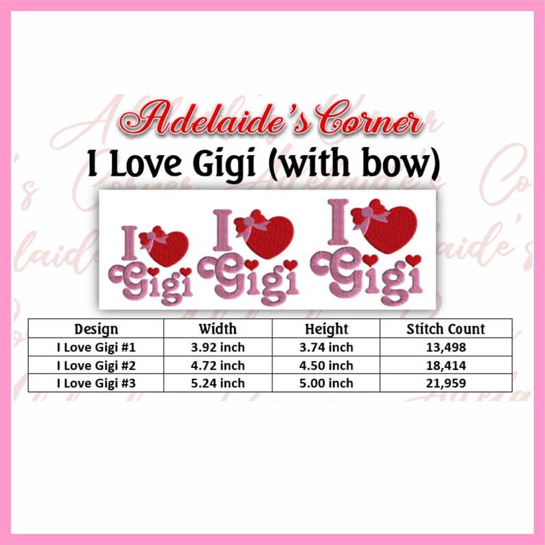 I Love Gigi Machine Embroidery Design, Filled Stitch, 3 Sizes ...