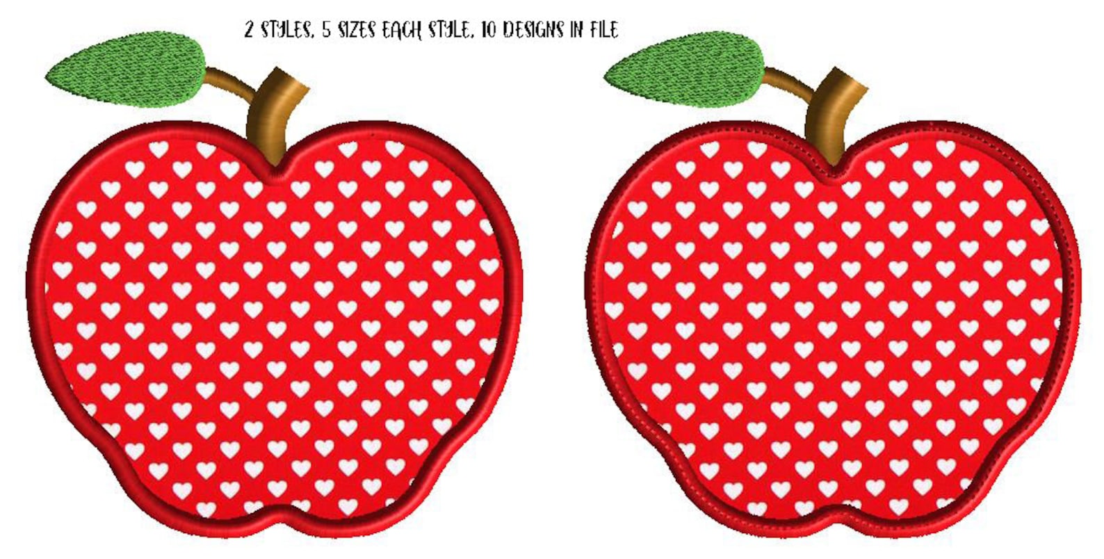 Apple Embroidery Design 2 Styles 5 Sizes Each Style - Etsy