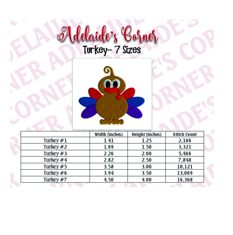 Turkey Embroidery Design 7 Sizes Filled Stitch Mini Design - Etsy