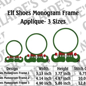 Christmas Embroidery Design, Elf Shoes, Monogram Frame, 3 Size Design ...