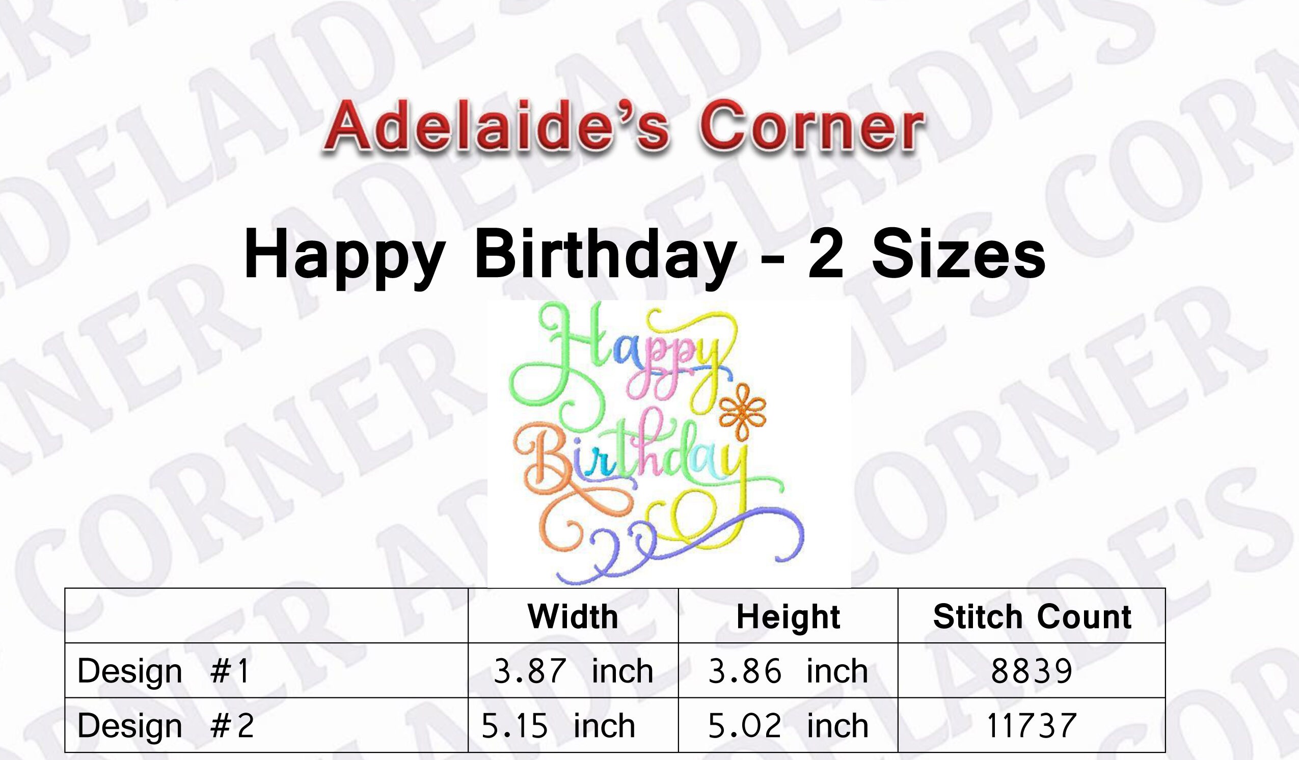 Happy Birthday Machine Embroidery , 2 Size Calligraphy Embroidery ...