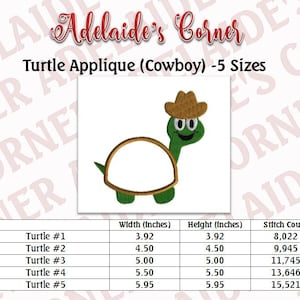 Turtle Cowboy, 5 Sizes, Turtle Applique, Cowboy Hat, Turtle Machine ...