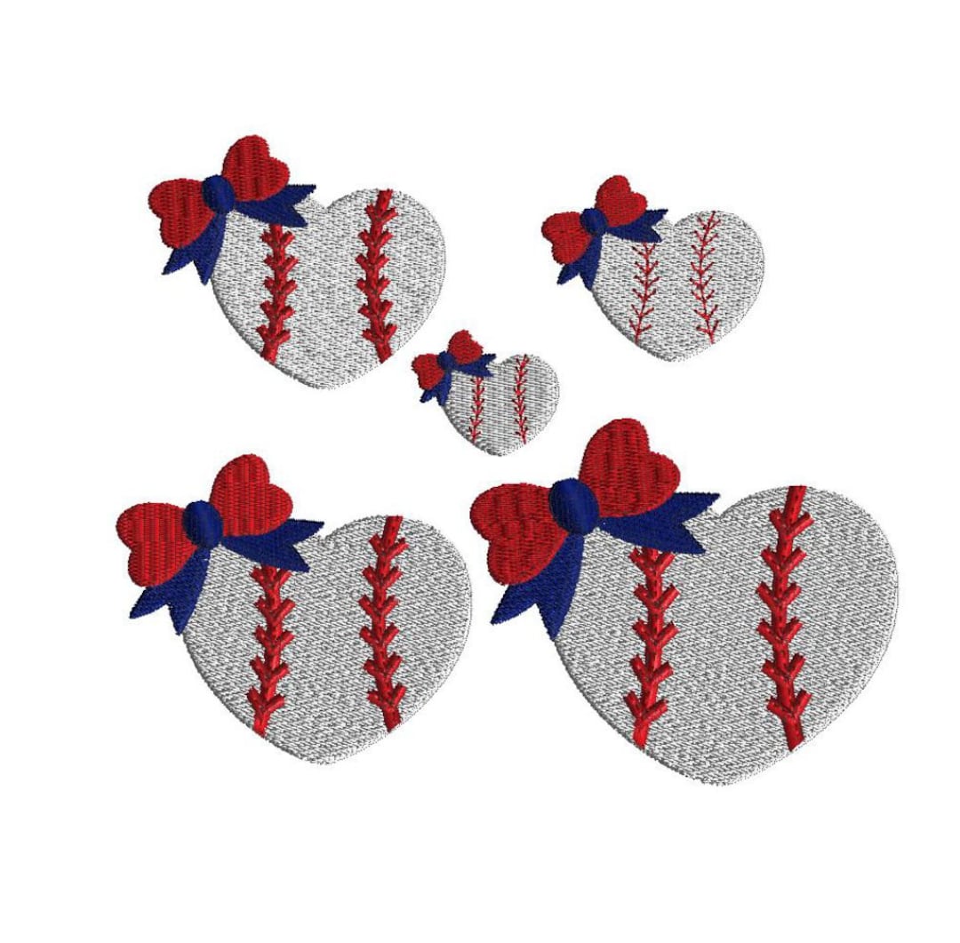 Baseball Embroidery Design, Mini Baseball With Bows, Five Sizes, Filled ...