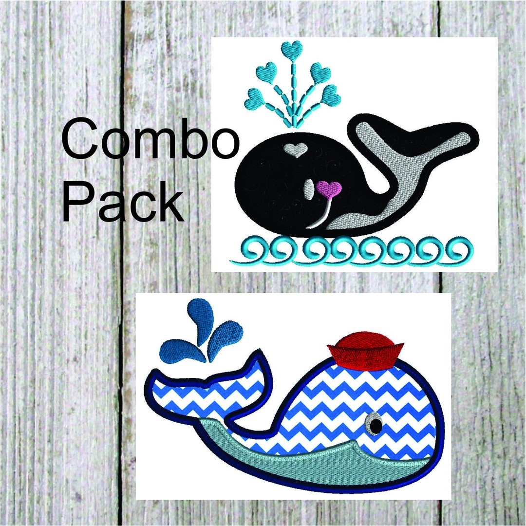 Whale Combo Pack Embroidery Designs. 2 Different Whale Designs, 3 Sizes ...