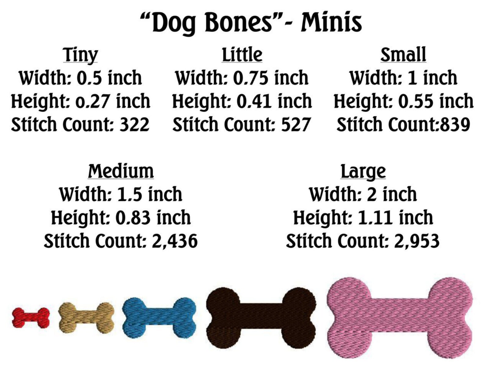 Mini Dog Bone Embroidery Design, Digital Download, 5 Sizes, Filled ...
