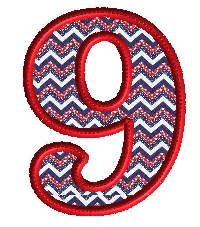 Embroidery design Number 9 applique 3 size design 9th | Etsy