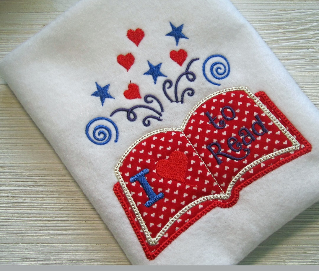 I Love to Read Embroidery Design, Reading Love Applique, 6 Sizes, Book ...