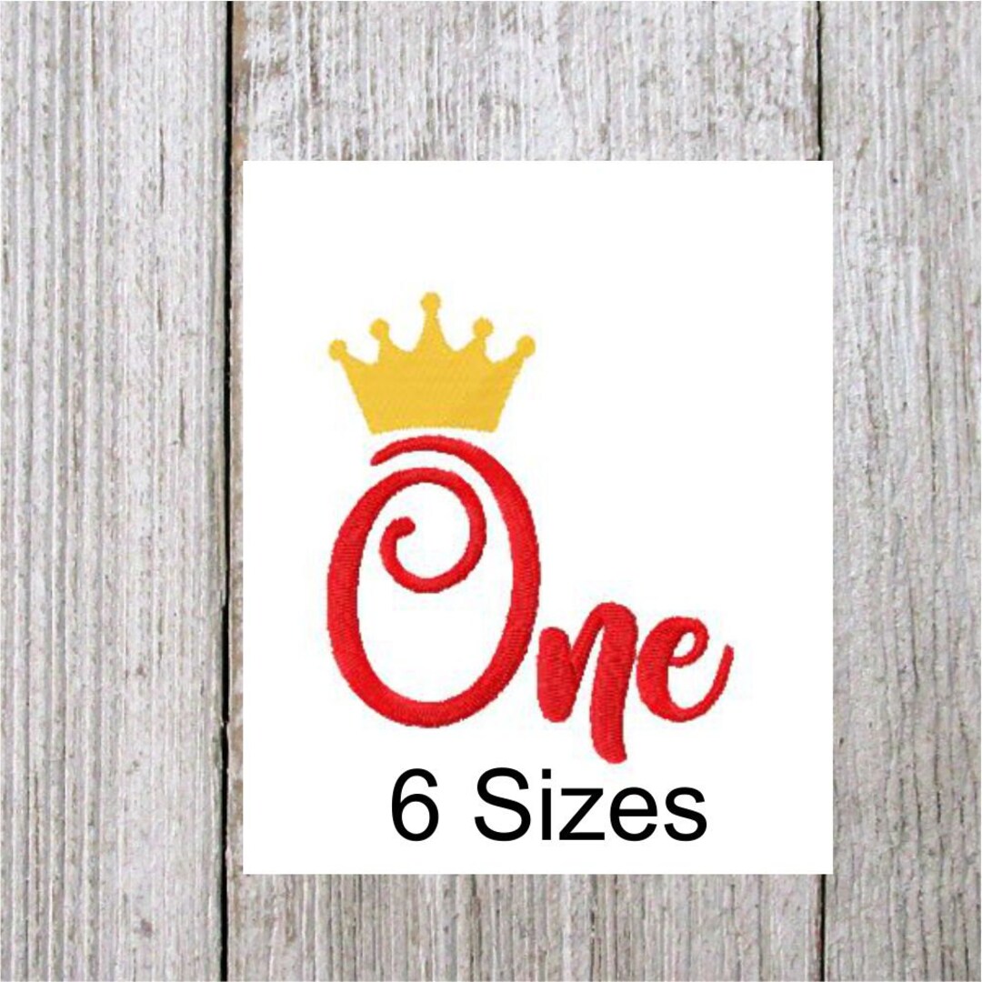 One With Crown Embroidery Design, Birthday Embroidery, Number One ...