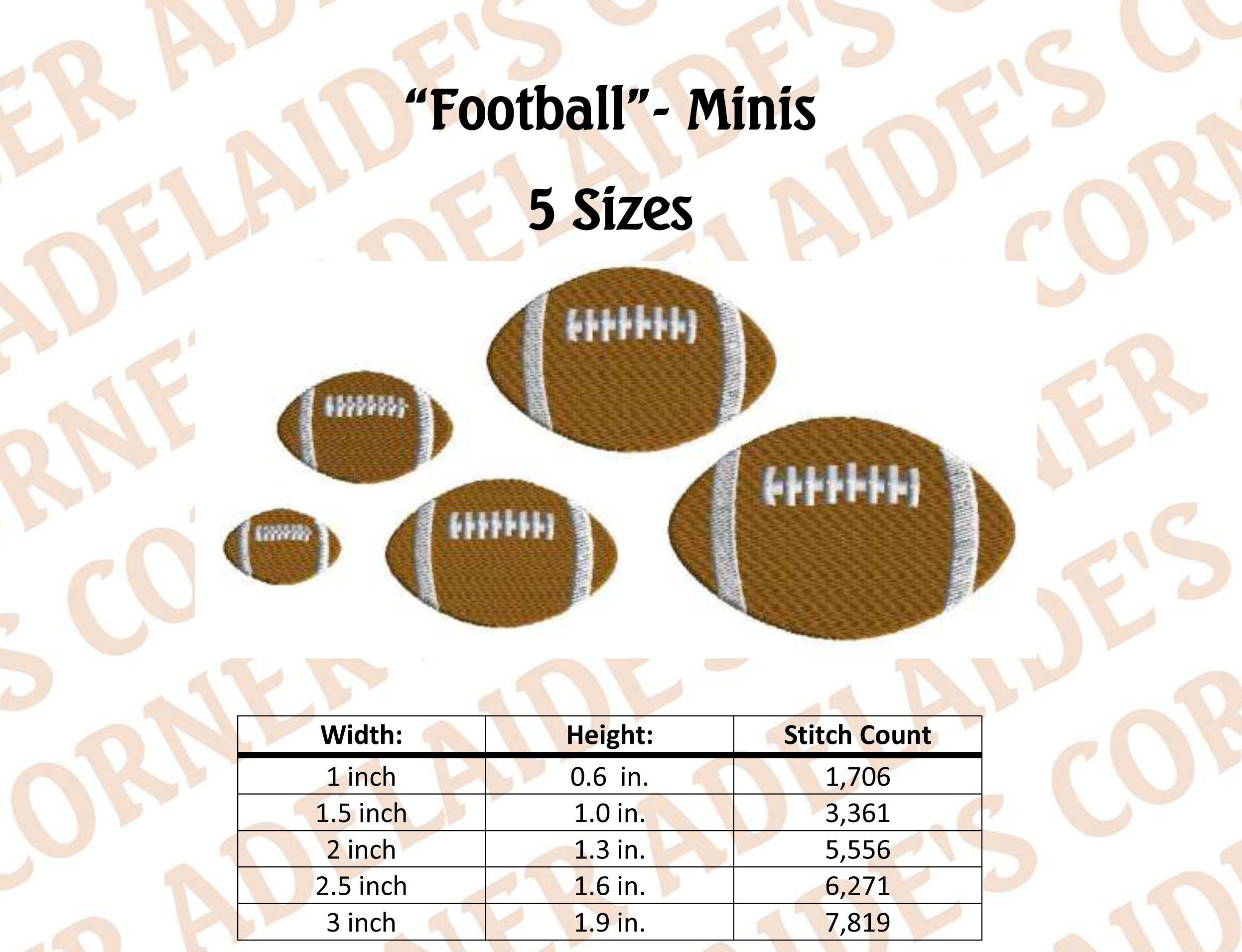 Football Combo Pack, 10 Football Appliques, 5 Mini Filled Stitch ...