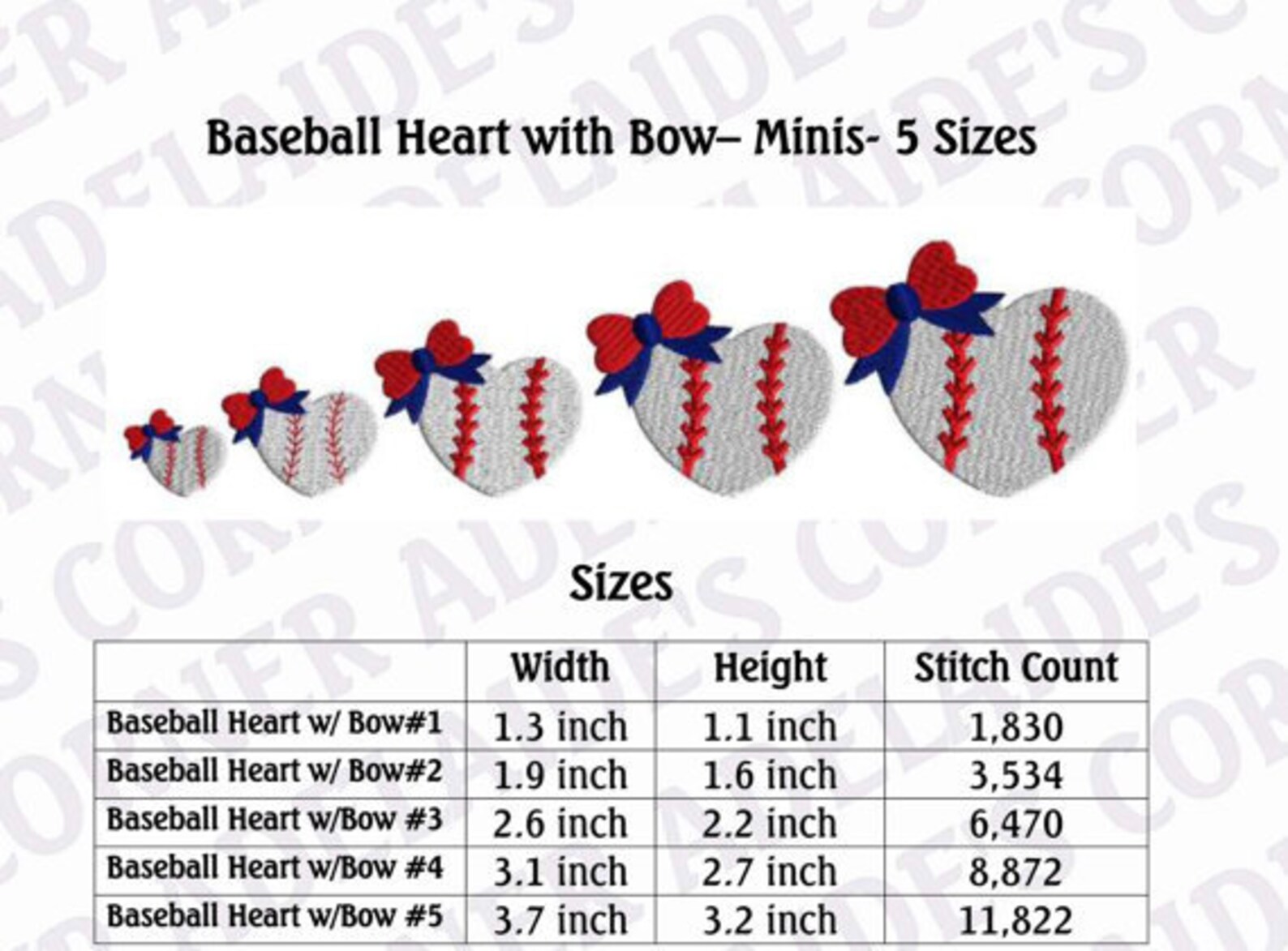 Baseball Embroidery Design, Mini Baseball With Bows, Five Sizes, Filled ...