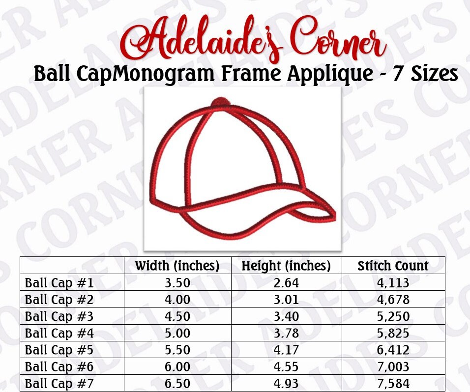 Ball Cap Applique Machine Embroidery Design 7 Sizes | Etsy
