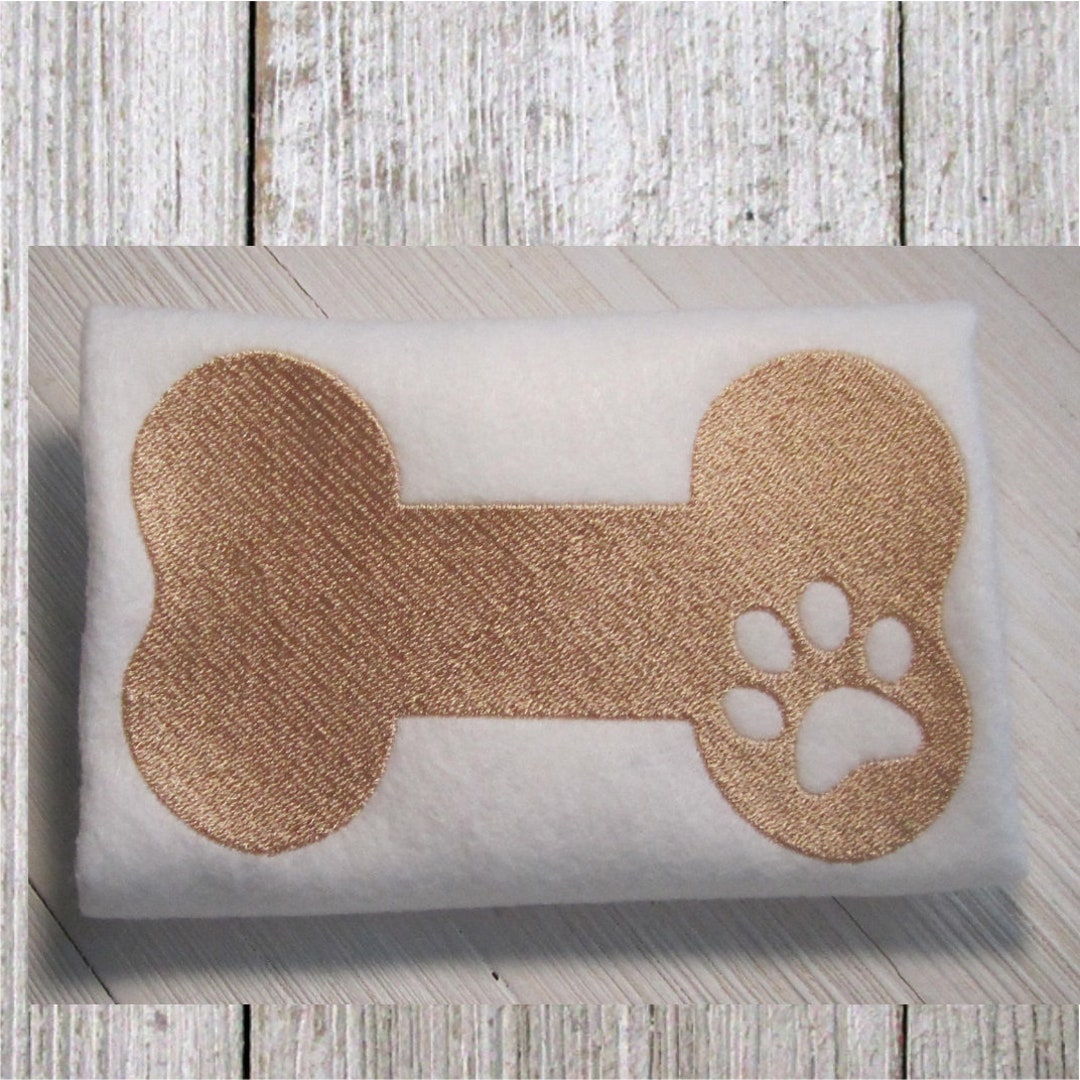 Dog Bone Embroidery Design, Embossed Paw Print, 6 Sizes, Filled Stitch ...