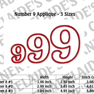Embroidery Design Number 9 Applique 3 Size Design 9th - Etsy