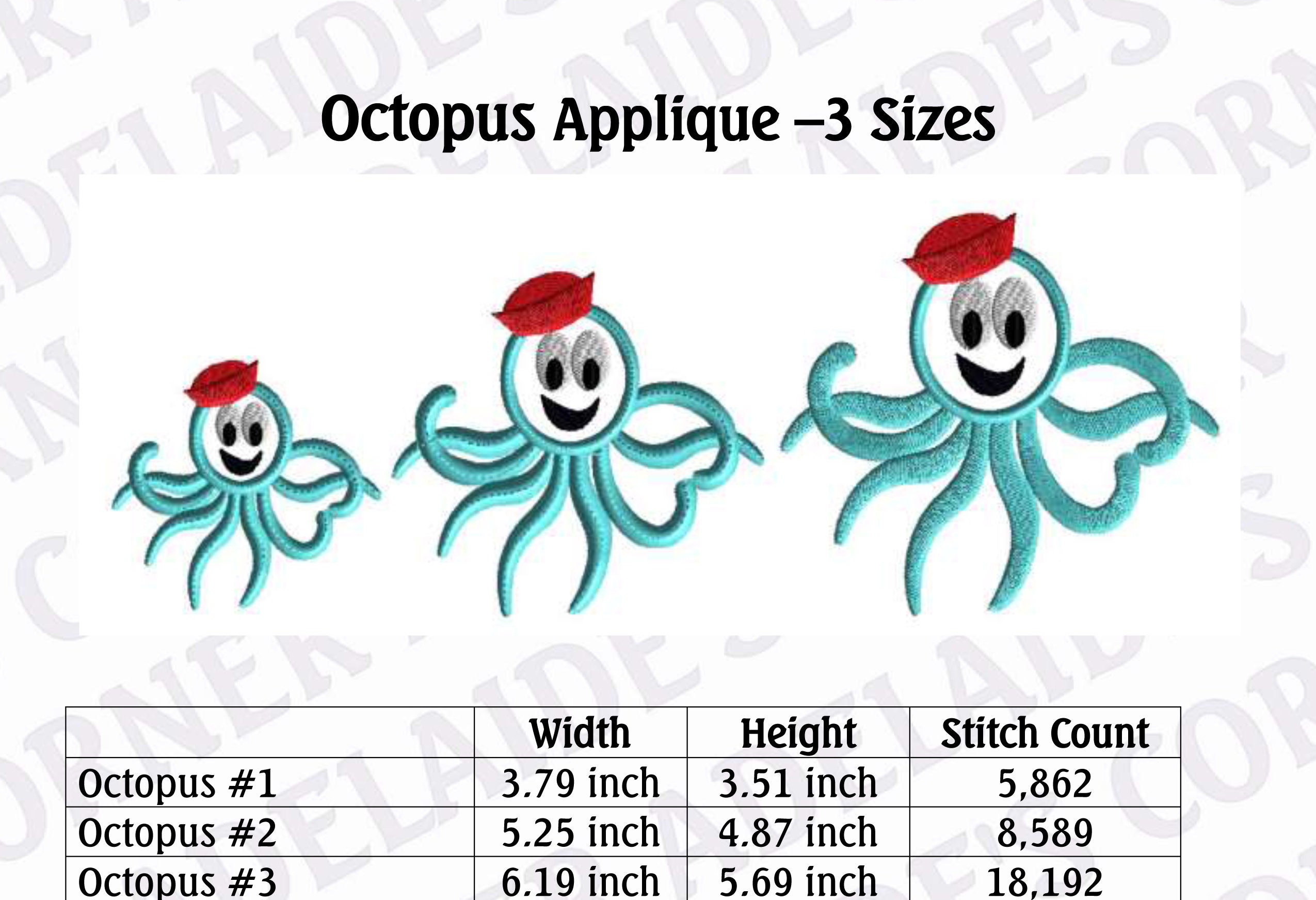 Octopus applique machine embroidery design 3 sizes | Etsy