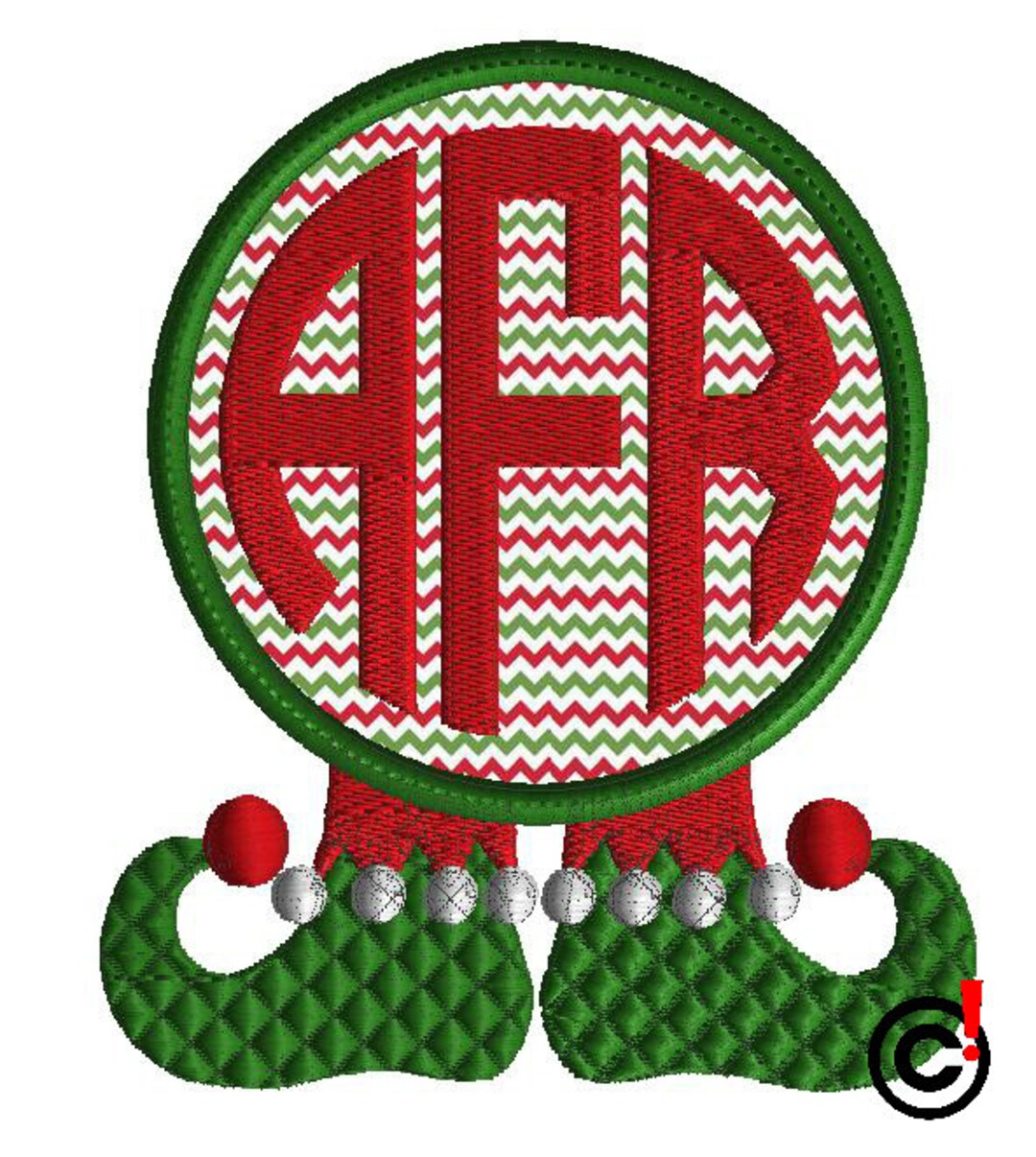 Christmas Embroidery Design, Elf Shoes, Monogram Frame, 3 Size Design ...