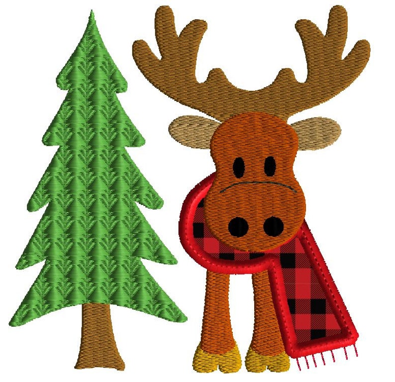 Embroidery Design Moose With Scarf Applique 2 Size Machine - Etsy