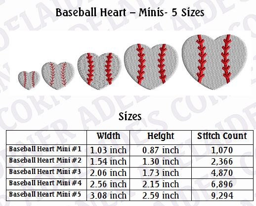 Baseball Mini Hearts Embroidery Design 5 Sizes Filled Stitch | Etsy