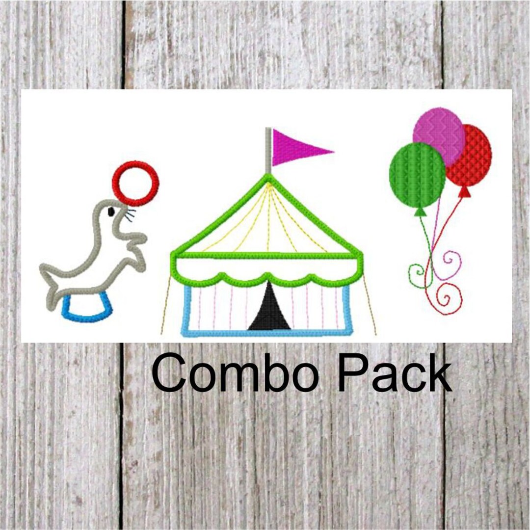 Circus Combo Pack Embroidery Designs, 3 Designs, 3 Sizes Each Designs ...