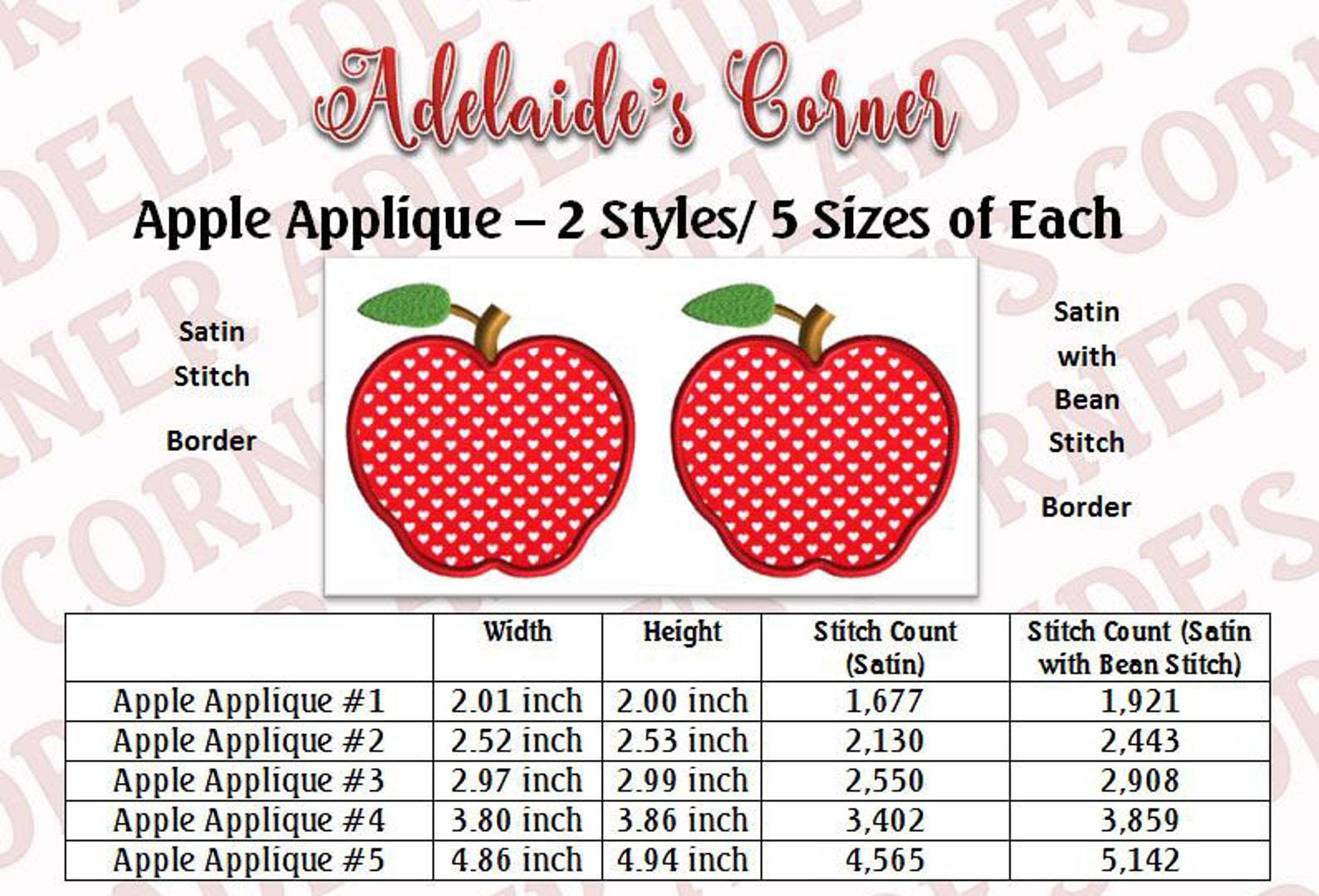 Apple embroidery design 2 styles 5 sizes each style | Etsy