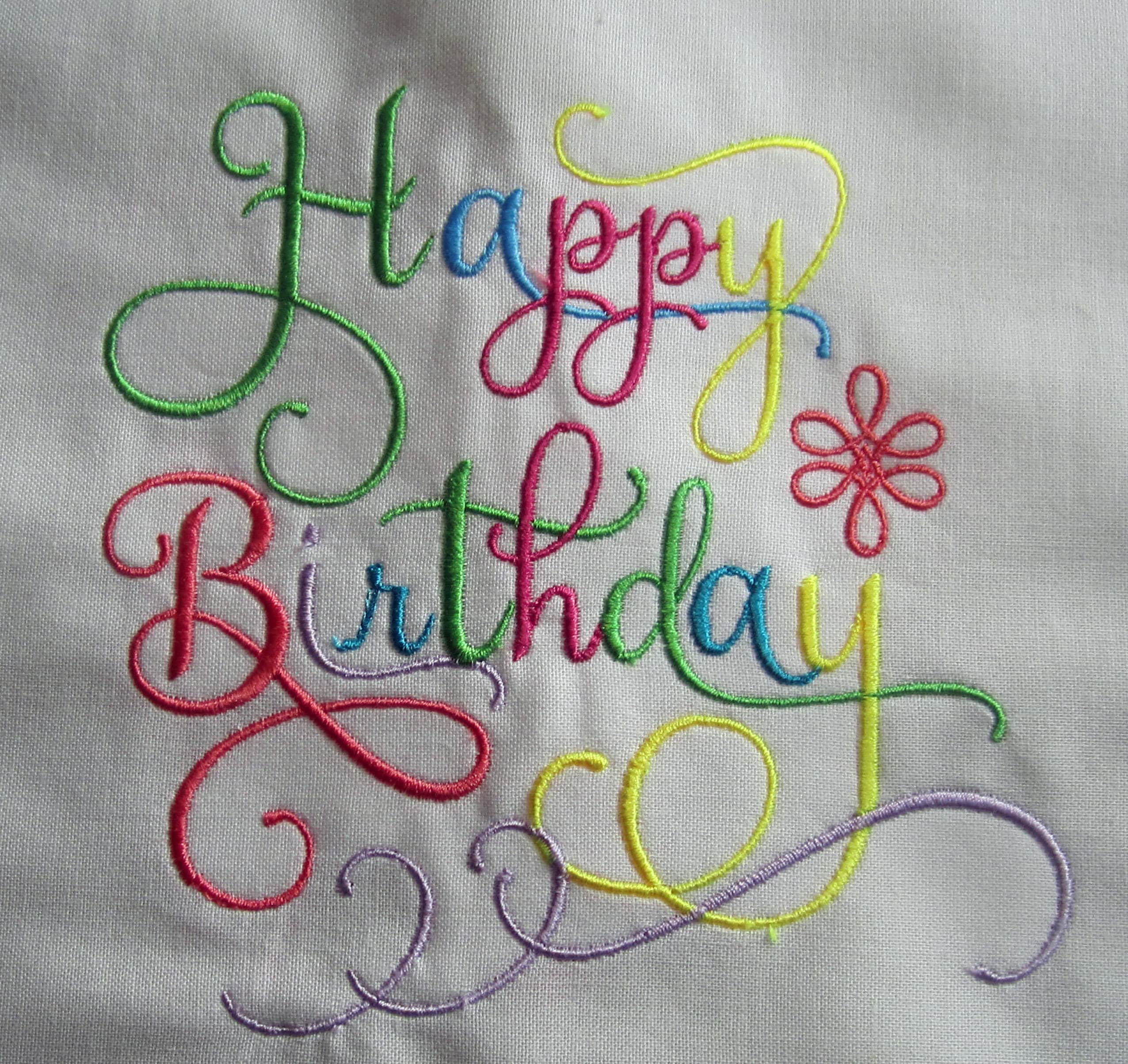 Happy Birthday Machine Embroidery , 2 Size Calligraphy Embroidery ...