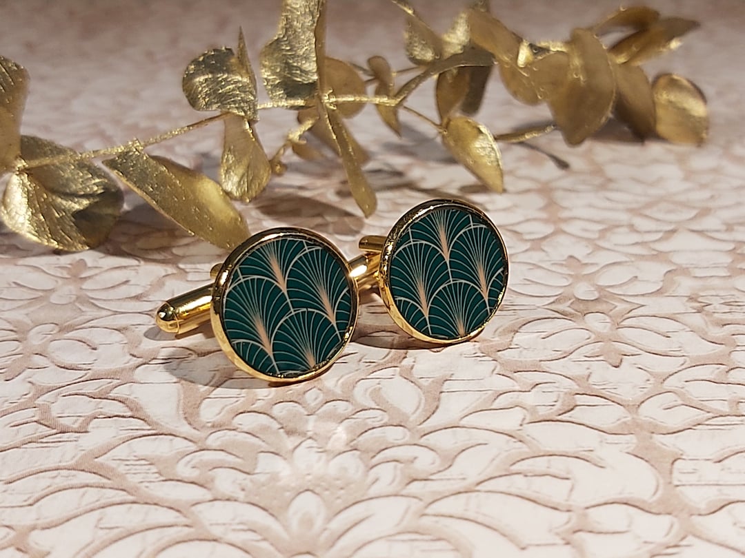 Resin Fan Cufflinks, 14mm, for Men, Art Deco Style, Japanese Fan Design ...