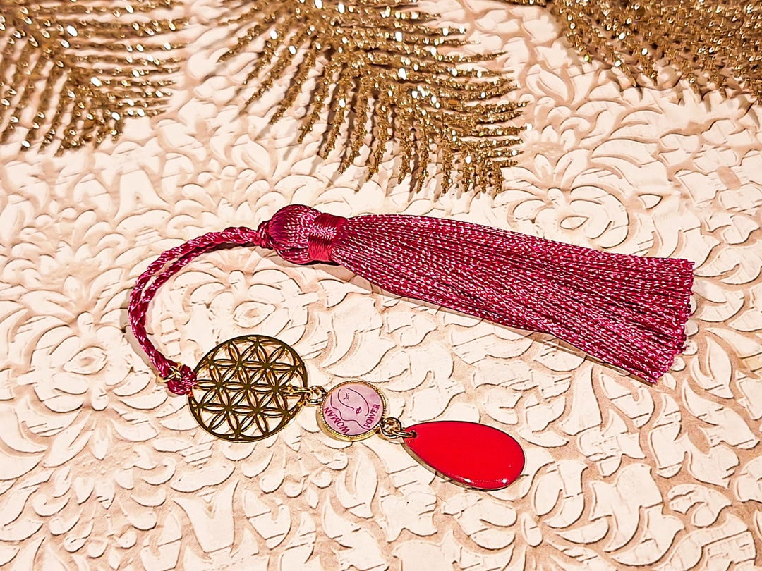 Bookmarks October Pink Resin Books Pink Pompom Flower of Life Sequin ...