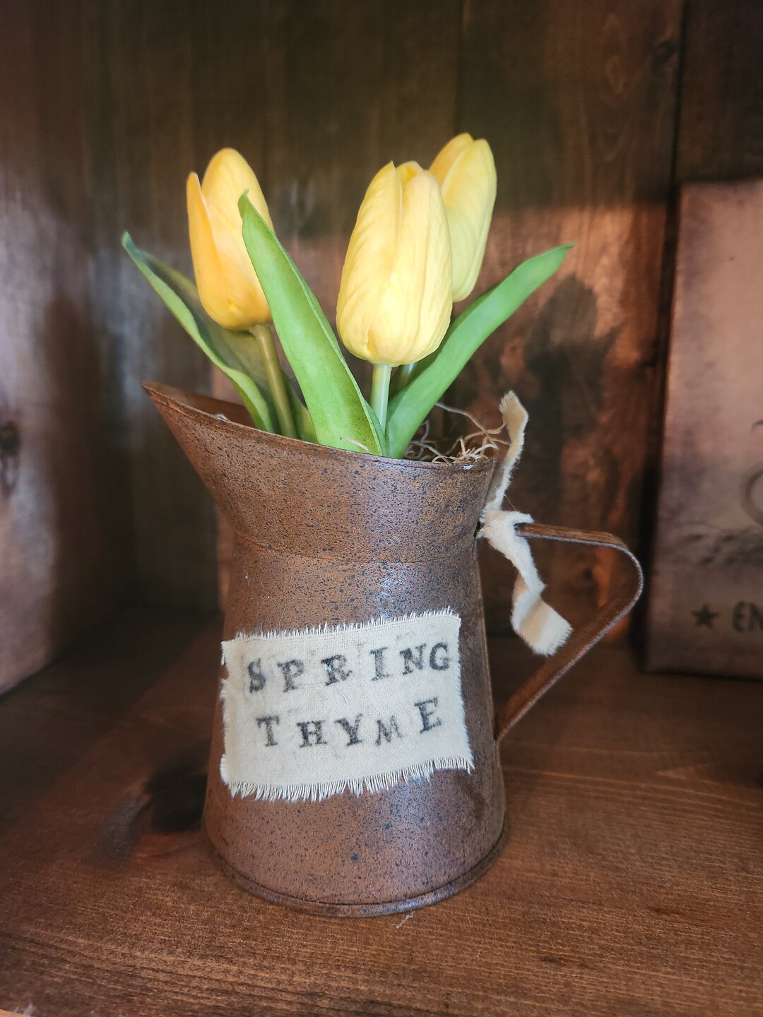 Yellow Tulips in a Small Rusty Pitcher - Etsy