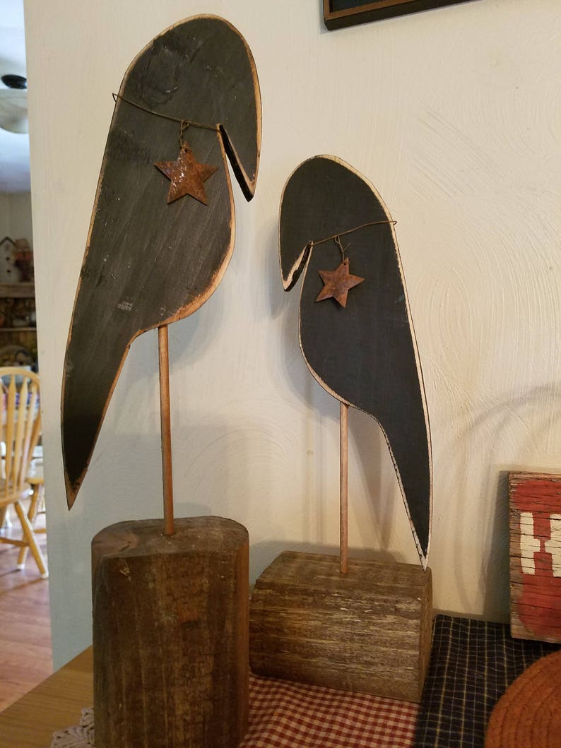 Wooden Crow on Dowel Rod and Base With Rusty Star - Etsy