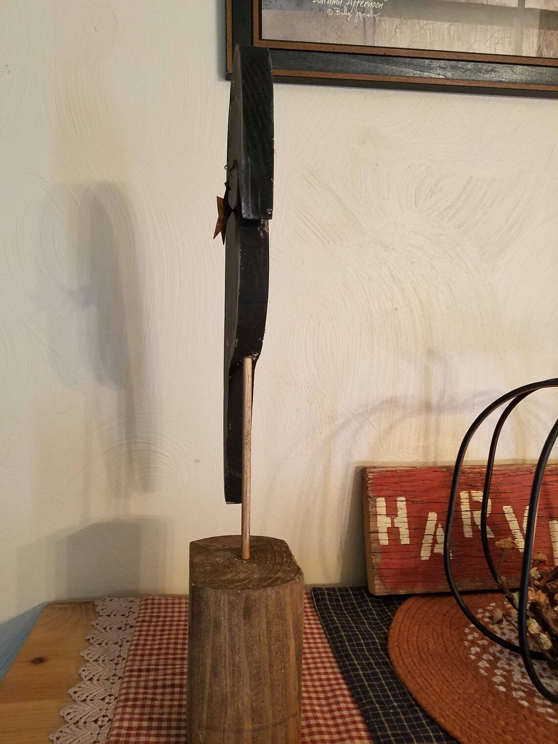 Wooden Crow on Dowel Rod and Base With Rusty Star - Etsy