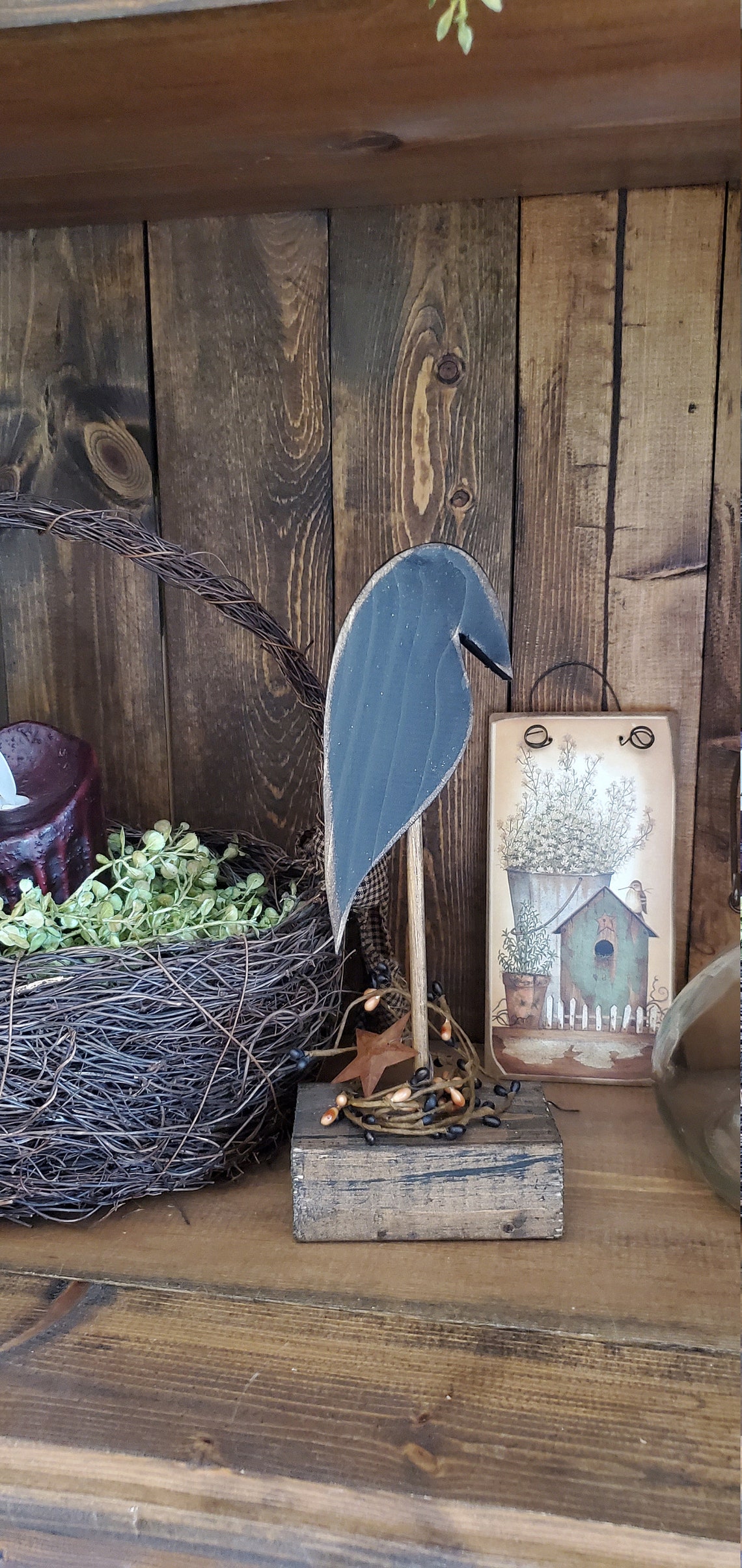 Wooden Crow on Dowel Rod With Berries and Rusty Star - Etsy