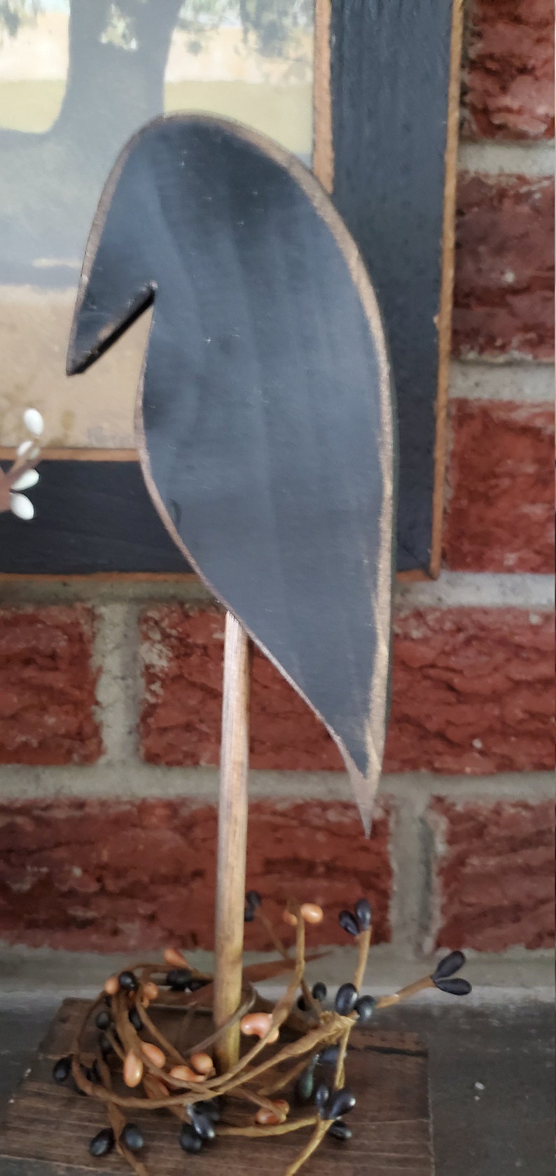 Wooden Crow on Dowel Rod With Berries and Rusty Star - Etsy