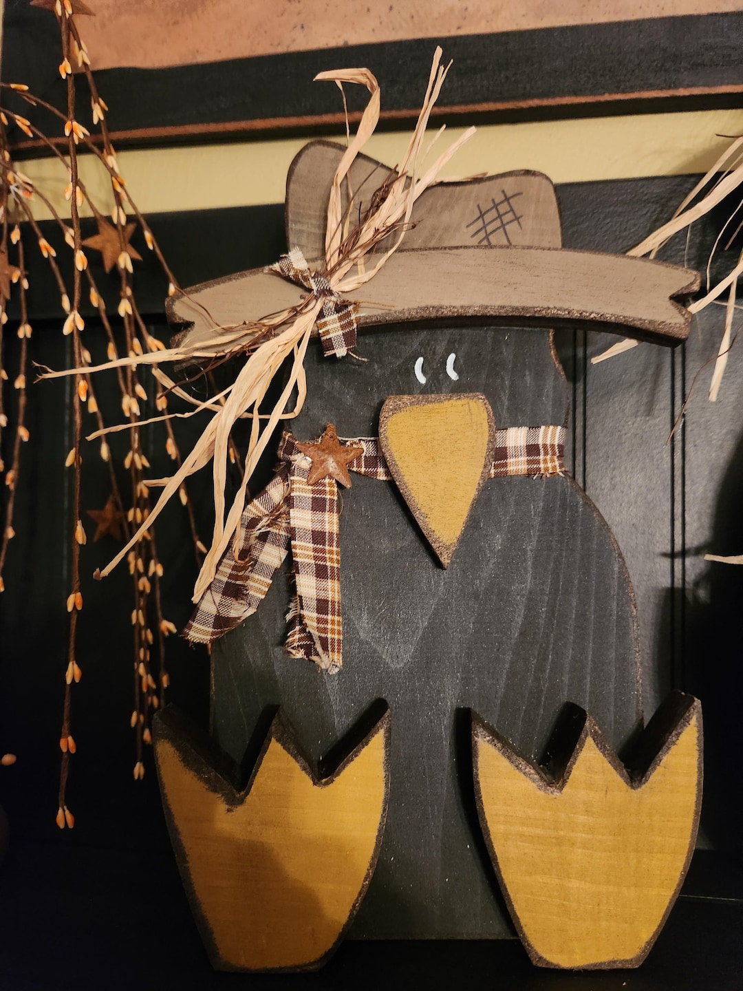 Rustic Farmhouse Shelf Sitter Wooden Crow - Etsy