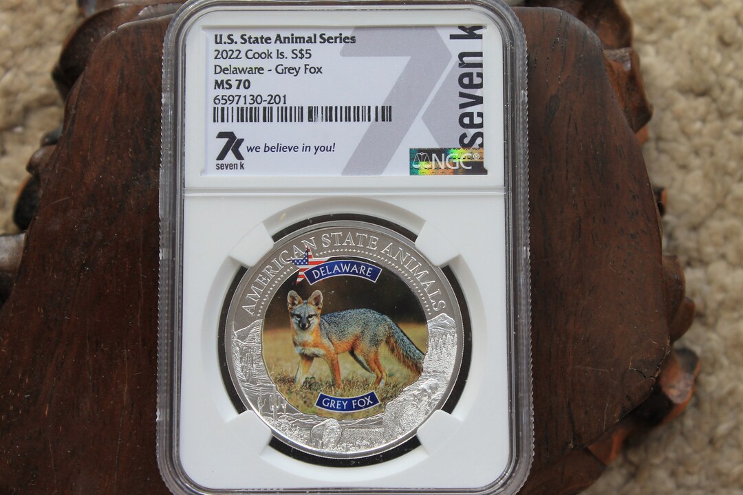 2022 Cook Island U.S. State Animal Series Delaware - Grey Fox MS70 - Etsy