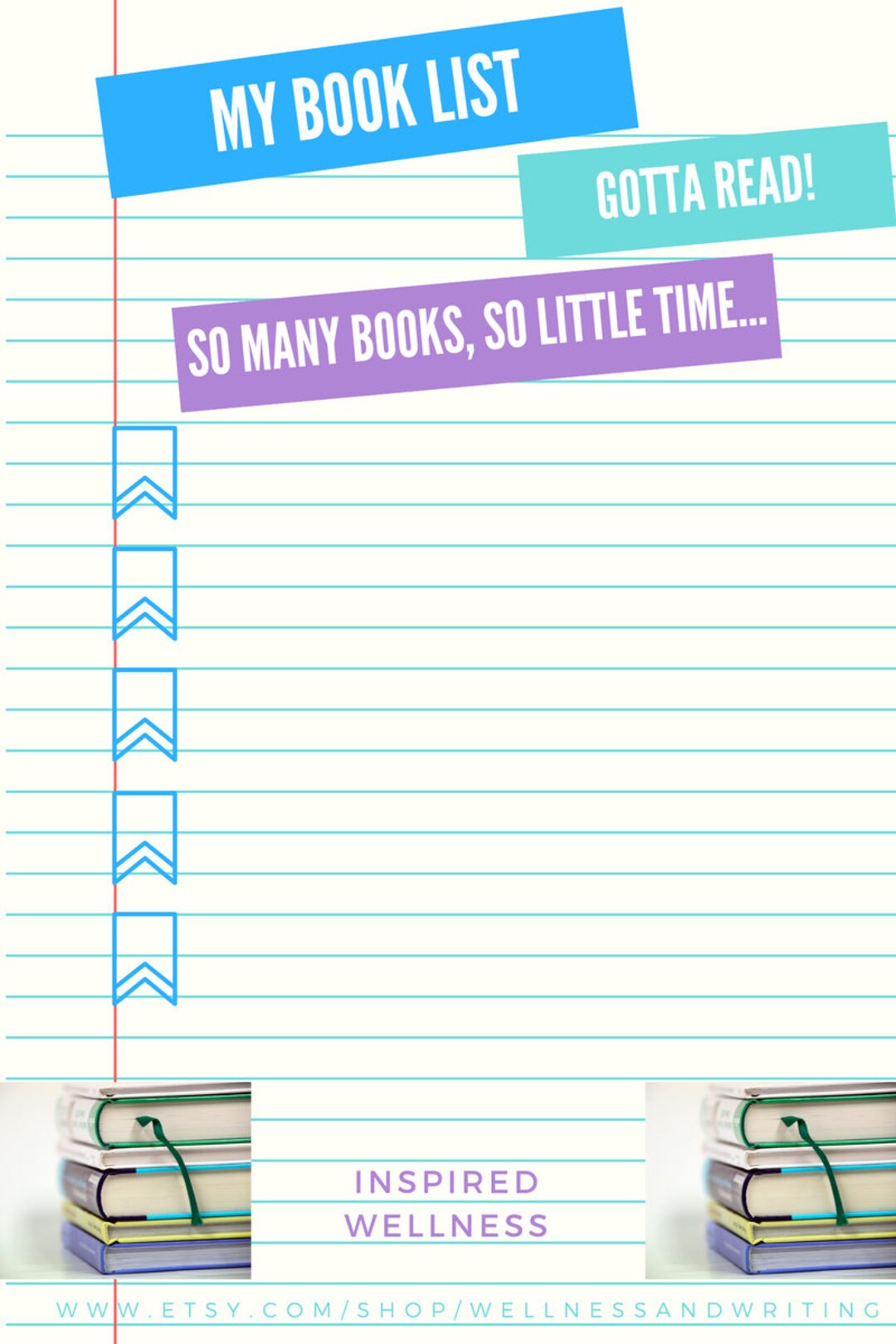 My Book List Instant Download Printable digital Book Worm Read Writer ...