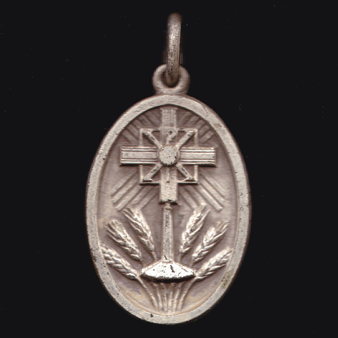 Vintage Religious Medal Pendant: Sacred Heart, Ear of Corn & Crown of ...