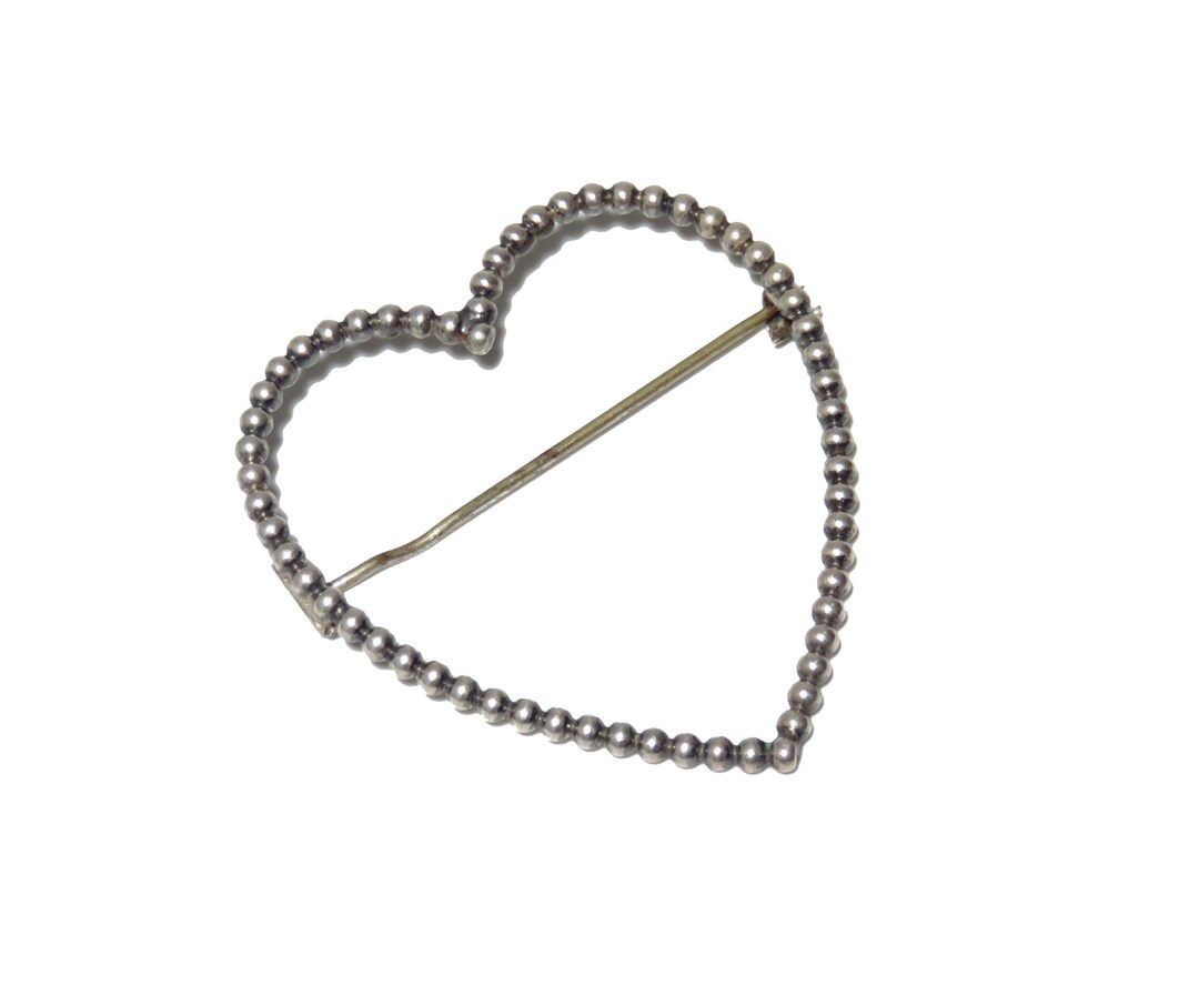 Vintage Sterling Silver Beaded Heart Brooch With Tube Hinge Brooch ...