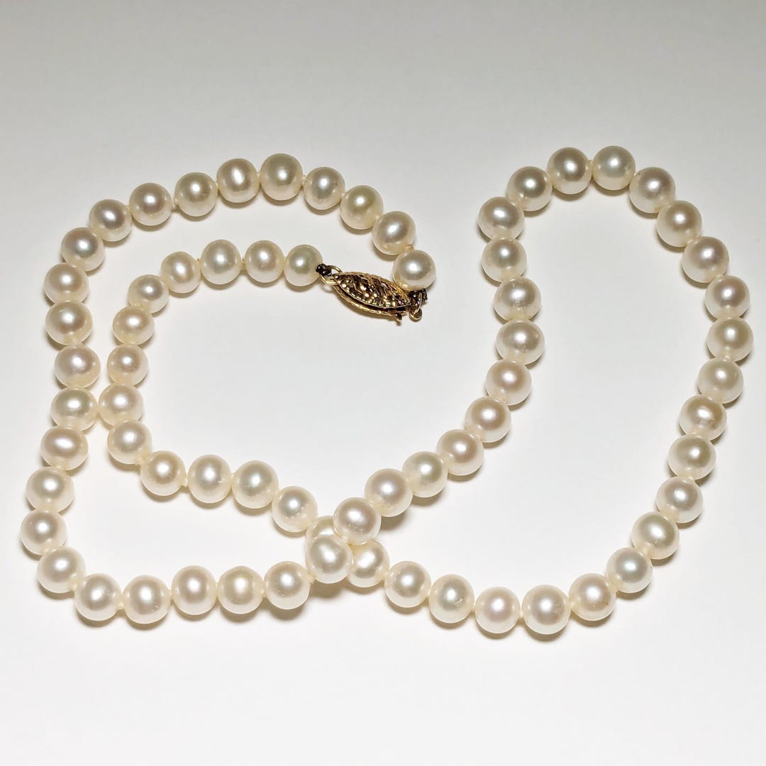 Vintage Cultured FWP 6MM Pearls Cream With 585 14K Filigree Clasp 17.25 ...