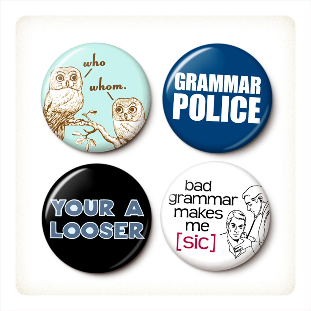 Grammar Quartet Buttons Pin Set | Grammar Pins | Nerdy Cute Grammar ...
