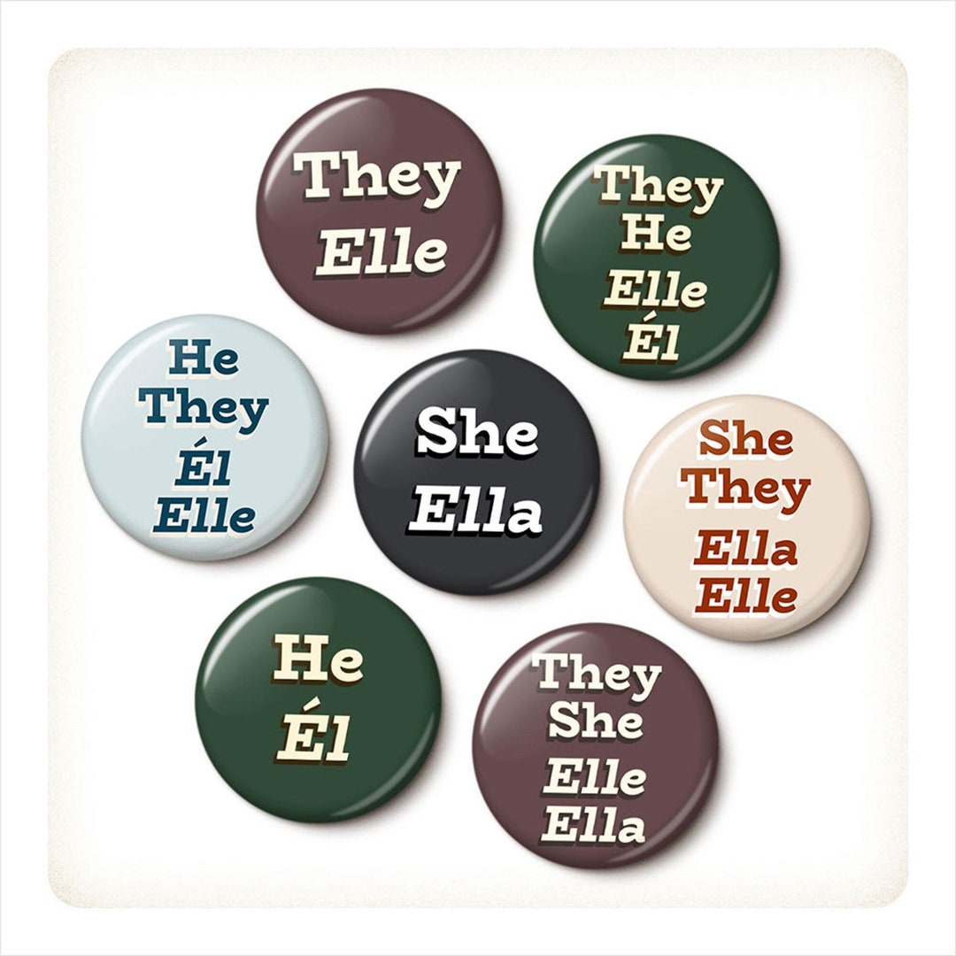 Spanish Bilingual Pronoun Pins Multipack | Ella Él Elle | Assorted ...