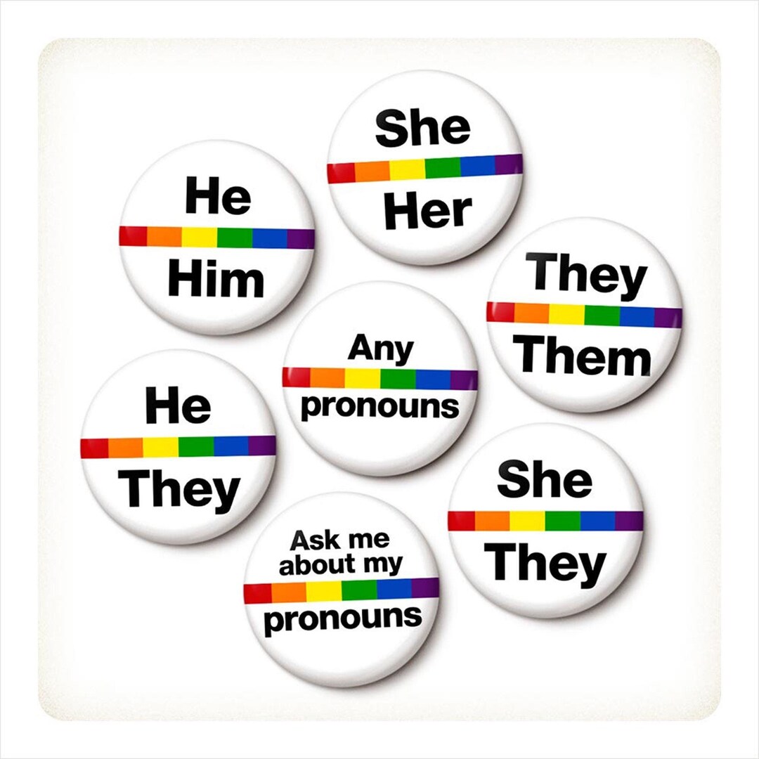 Pronoun Pin Helvetica Pride Flag Pronoun Pin Button | She He They Them ...
