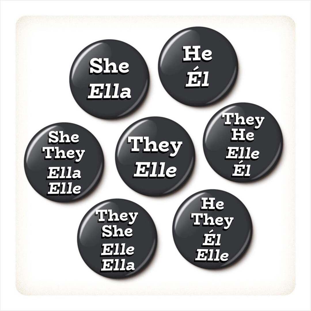 Bilingual Pronoun Pin English/spanish Pronoun Button | She Ella He Él ...