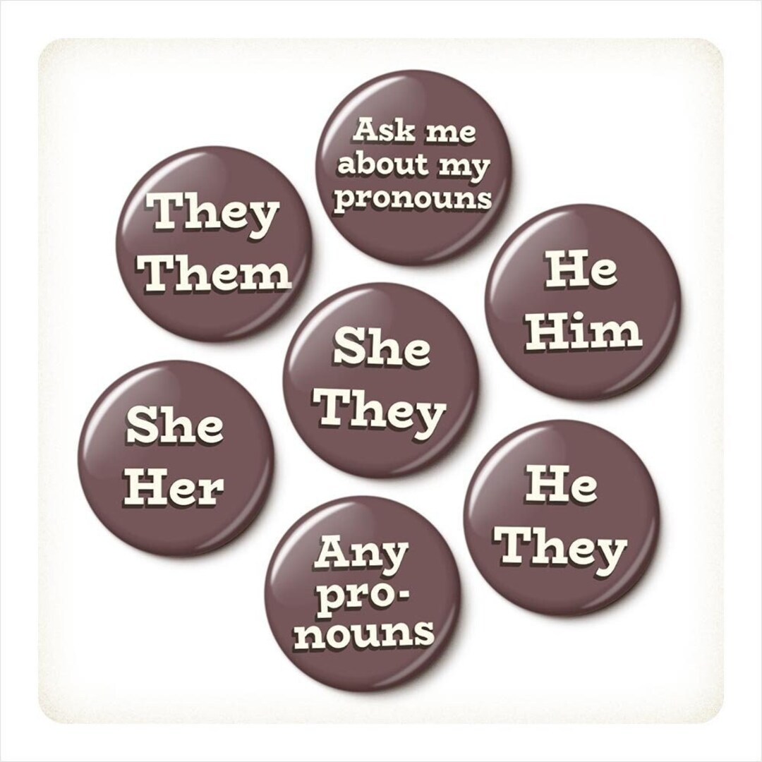 Pronoun Pin Neutral Plum Brown Pronoun Pin Button She He They Them Any ...