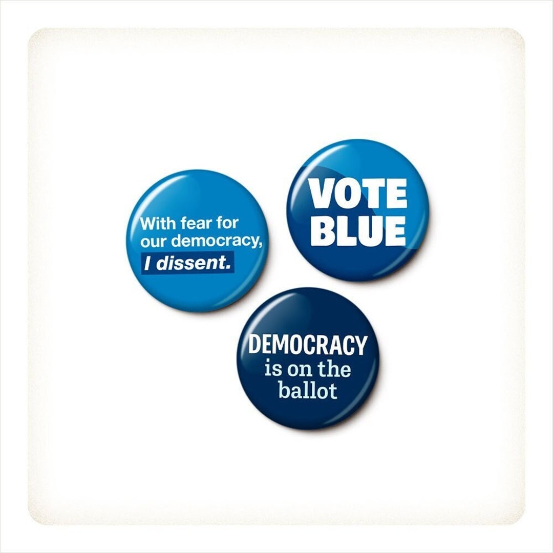 Blue Democracy Buttons Pin Set Save Democracy 2024 Election Pins Anti ...
