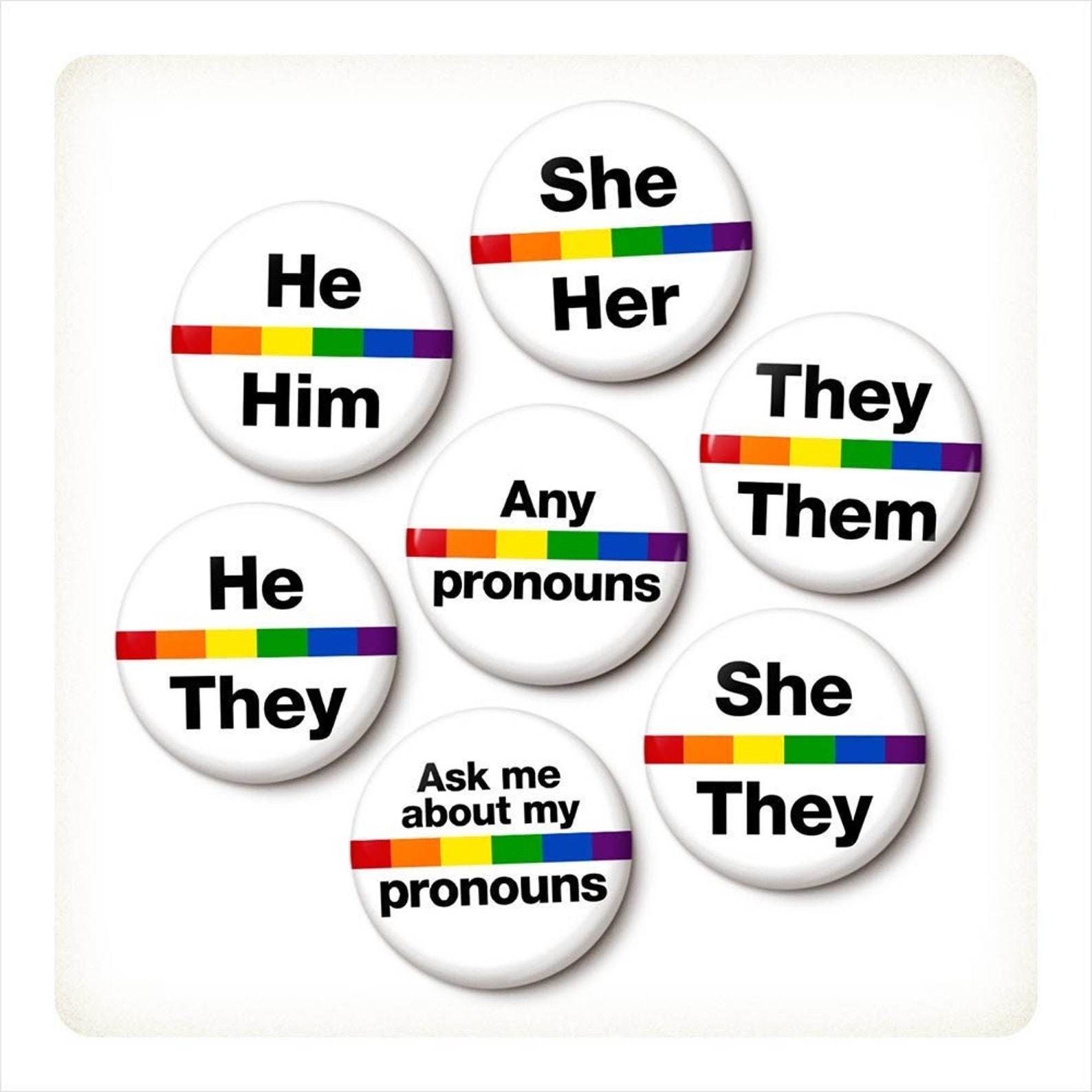 Pronoun Pin Helvetica Pride Flag Pronoun Button She He They - Etsy