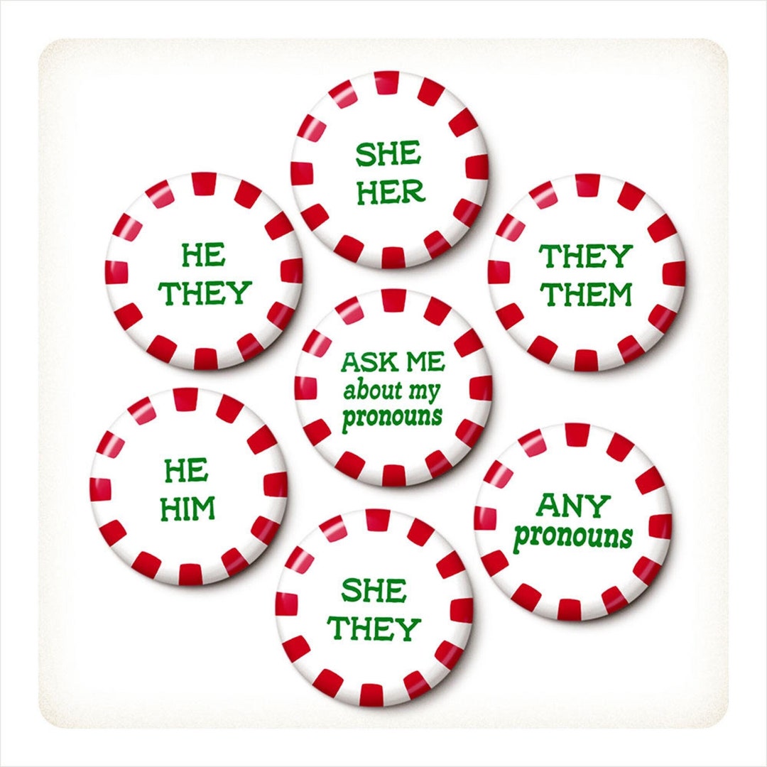 Christmas Pronoun Pin Button | Holiday Pronoun Pin | They Them She He ...