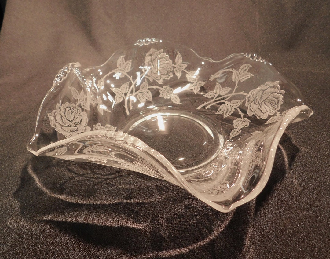 Heisey HEISEY ROSE Floral Crimped Bowl 9 1/2" X 3" - Etsy