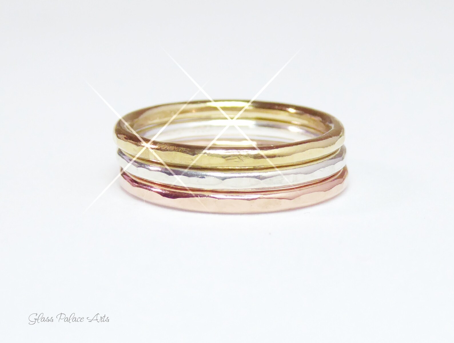 Mixed Metal Rings for Women 3 Metal Ring Set Hammered - Etsy